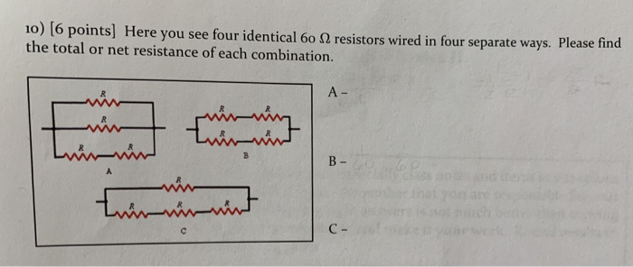 Solved Here you see four identical 60 ohm resistors wired in | Chegg.com