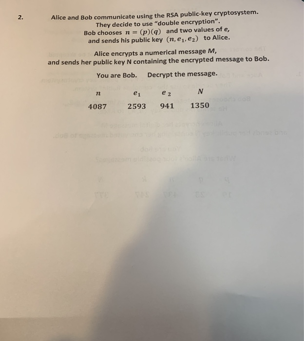 Solved 2. Alice and Bob communicate using the RSA public-key | Chegg.com