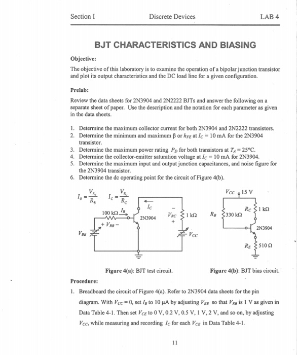 Section 1 Discrete Devices LAB 4 BJT CHARACTERISTICS | Chegg.com
