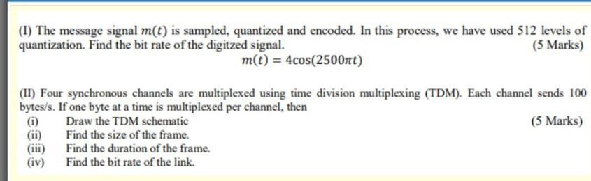 Solved (1) The message signal m(t) is sampled, quantized and | Chegg.com