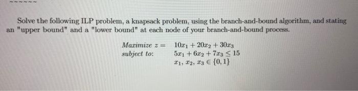 Solved Solve the following ILP problem, a knapsack problem, | Chegg.com