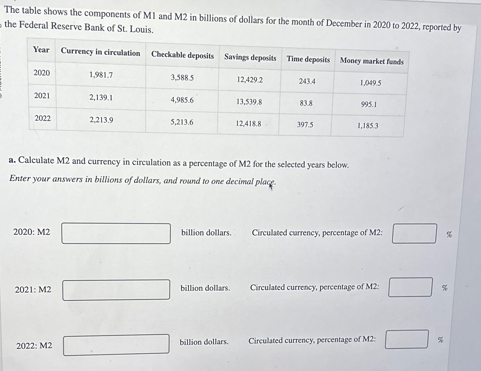 The table shows the components of M1 ﻿and M2 ﻿in | Chegg.com