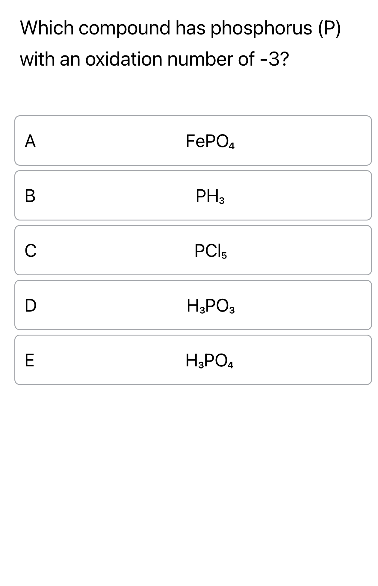 Solved Which compound has phosphorus (P) ﻿with an oxidation | Chegg.com