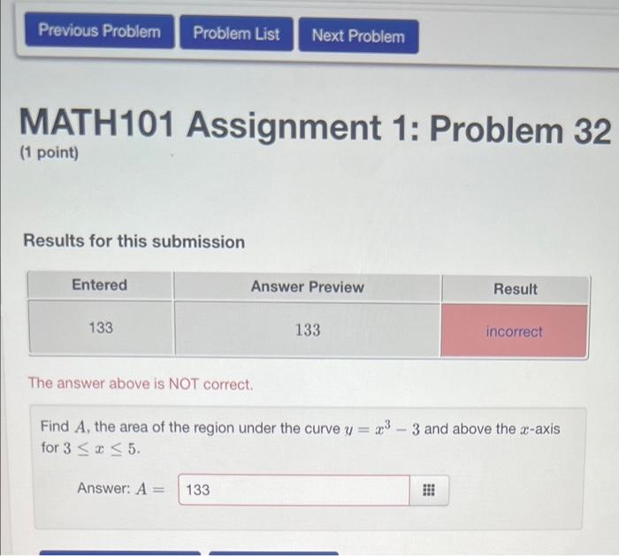 Solved MATH101 Assignment 1: Problem 32 (1 point) Results | Chegg.com
