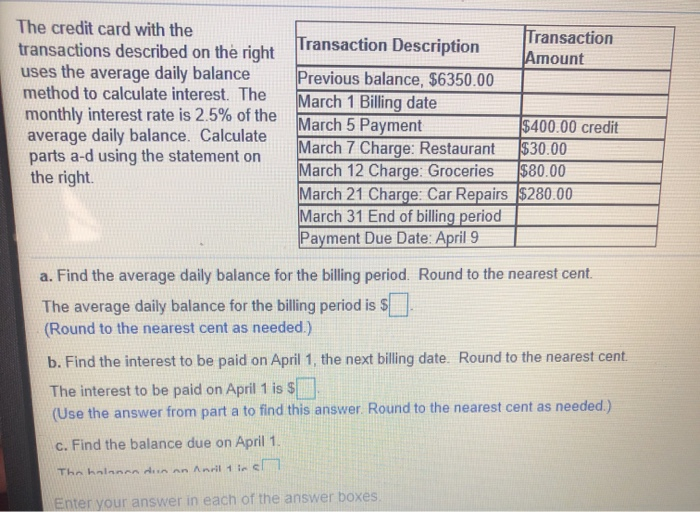 Solved The credit card with the transactions described on | Chegg.com