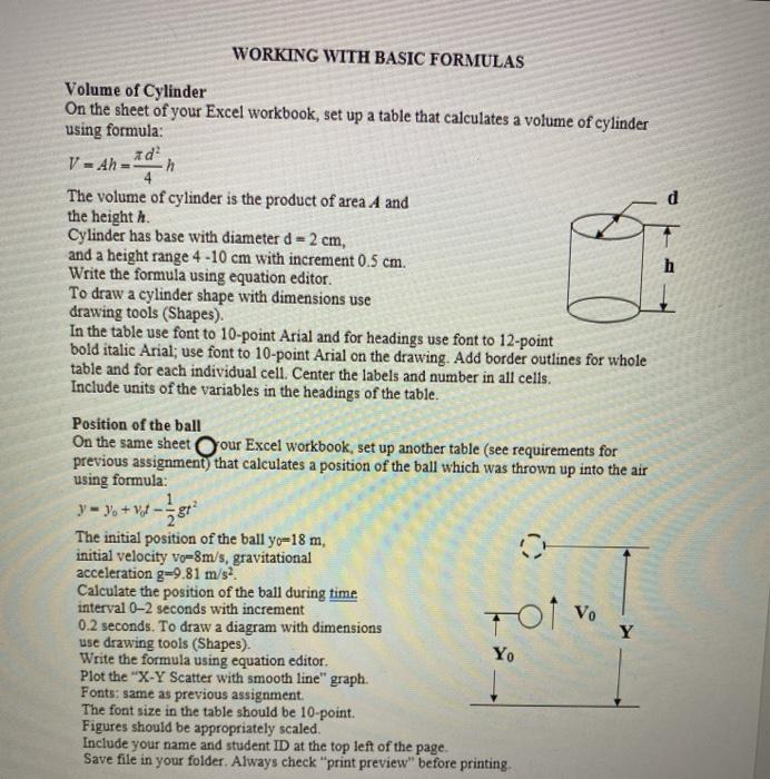 Solved WORKING WITH BASIC FORMULAS Volume of Cylinder On the | Chegg.com