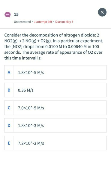 Solved 15 Unanswered. 1 attempt left . Due on May 7 Consider | Chegg.com