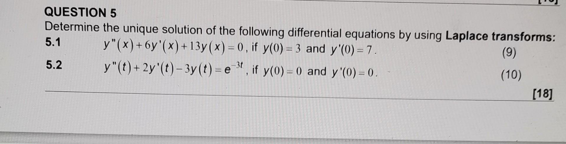 Solved QUESTION 5 Determine the unique solution of the | Chegg.com