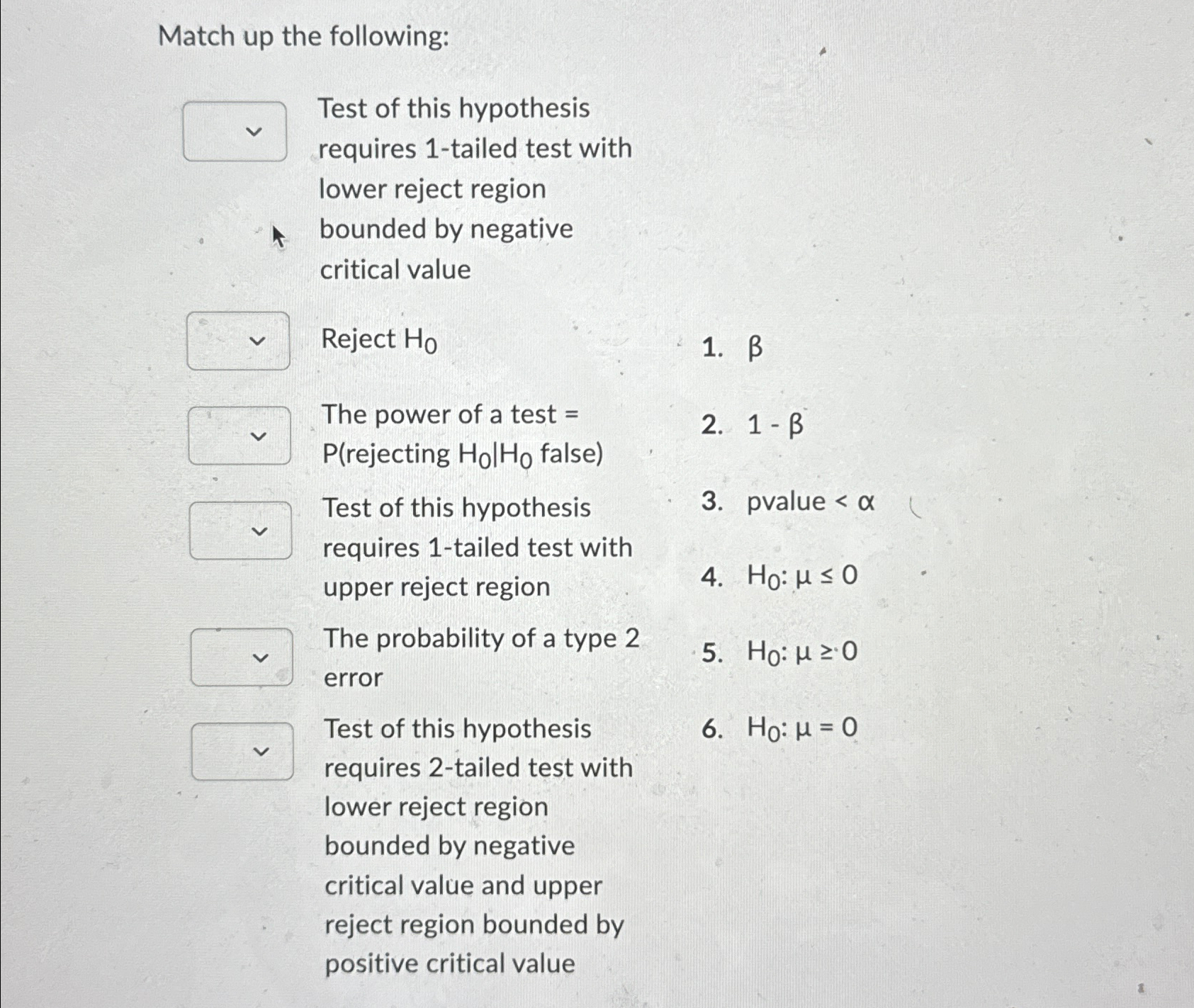 Solved Match up the following:Test of this hypothesis | Chegg.com