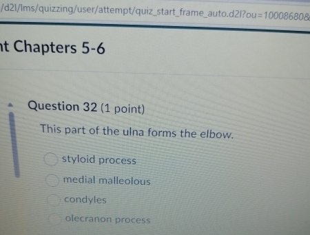 Solved Question 32 (1 ﻿point)This part of the ulna forms the | Chegg.com