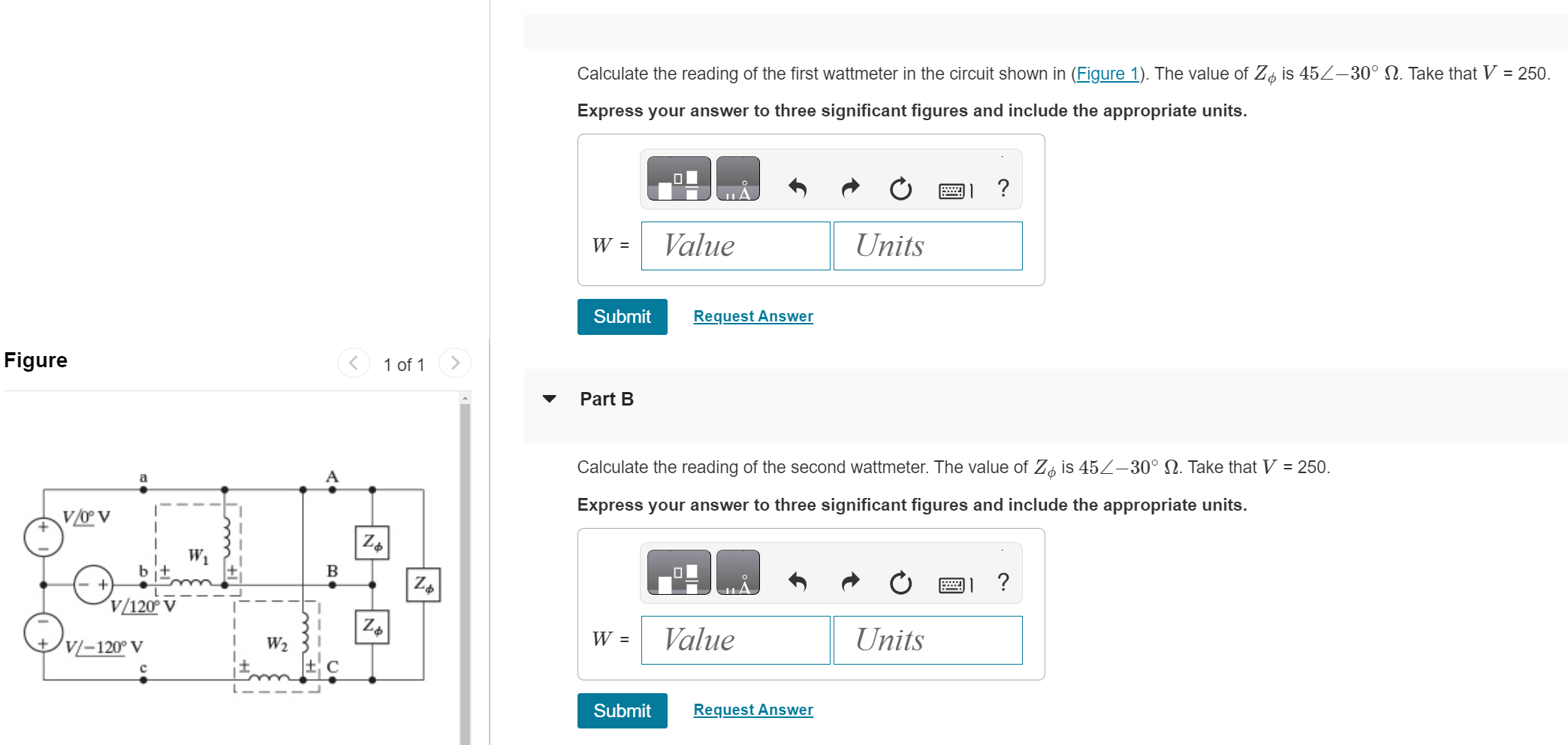 Solved Part ACalculate the reading of the first wattmeter in | Chegg.com
