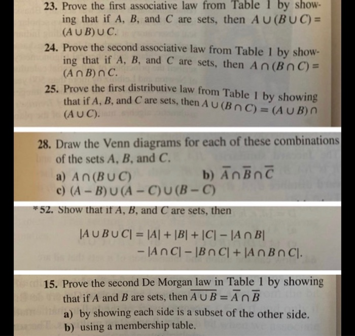 Solved 23. Prove the first associative law from Table 1 by | Chegg.com