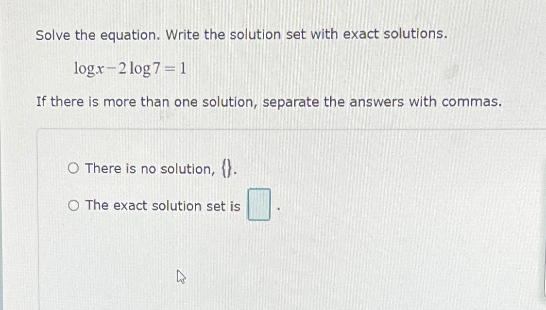 Solved Solve the equation. Write the solution set with exact | Chegg.com