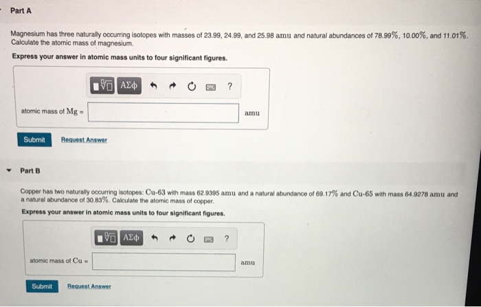 Solved Part A Magnesium has three naturally occurring | Chegg.com