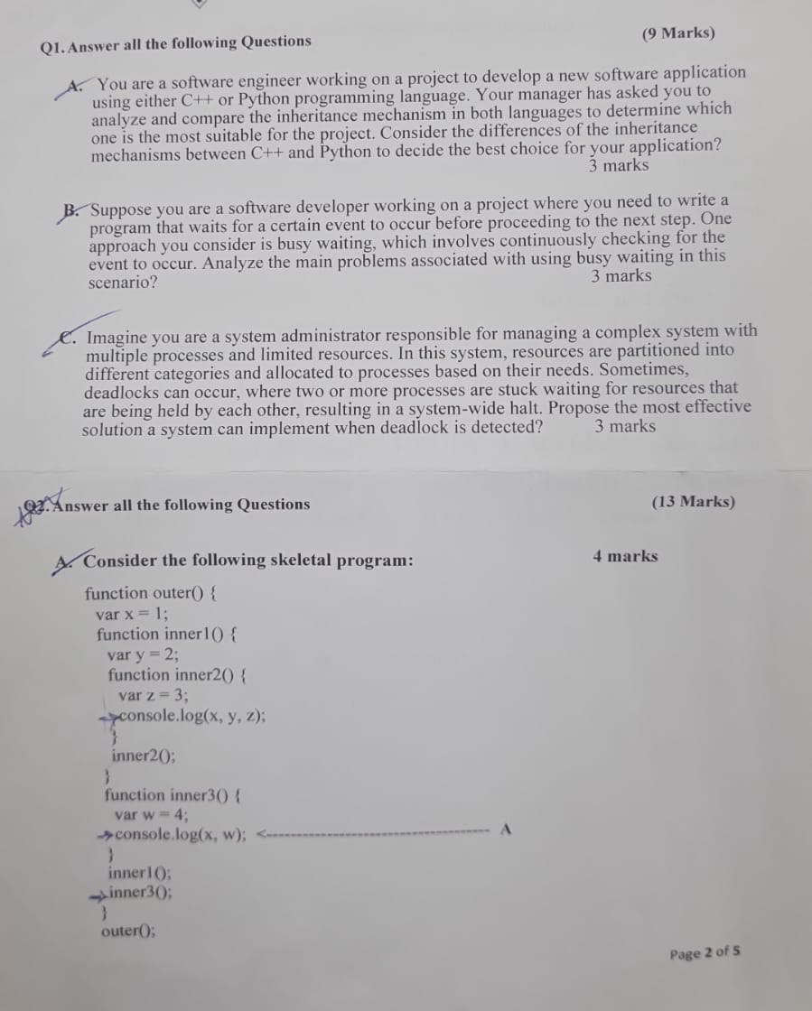 Solved Q1. ﻿Answer all the following Questions(9 ﻿Marks)A. | Chegg.com