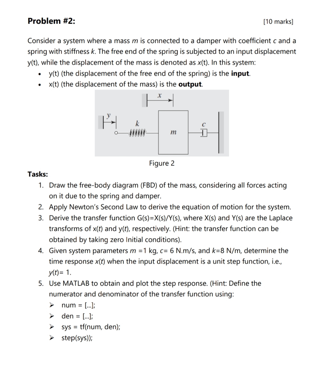 Solved Problem #2:[10 ﻿marks]Consider a system where a mass | Chegg.com