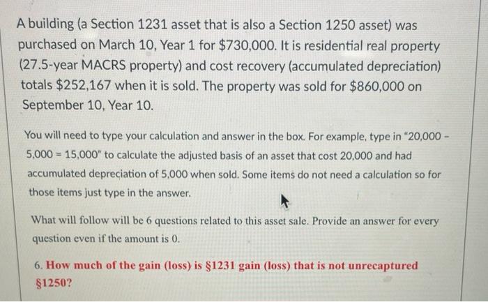 Solved A building (a Section 1231 asset that is also a | Chegg.com