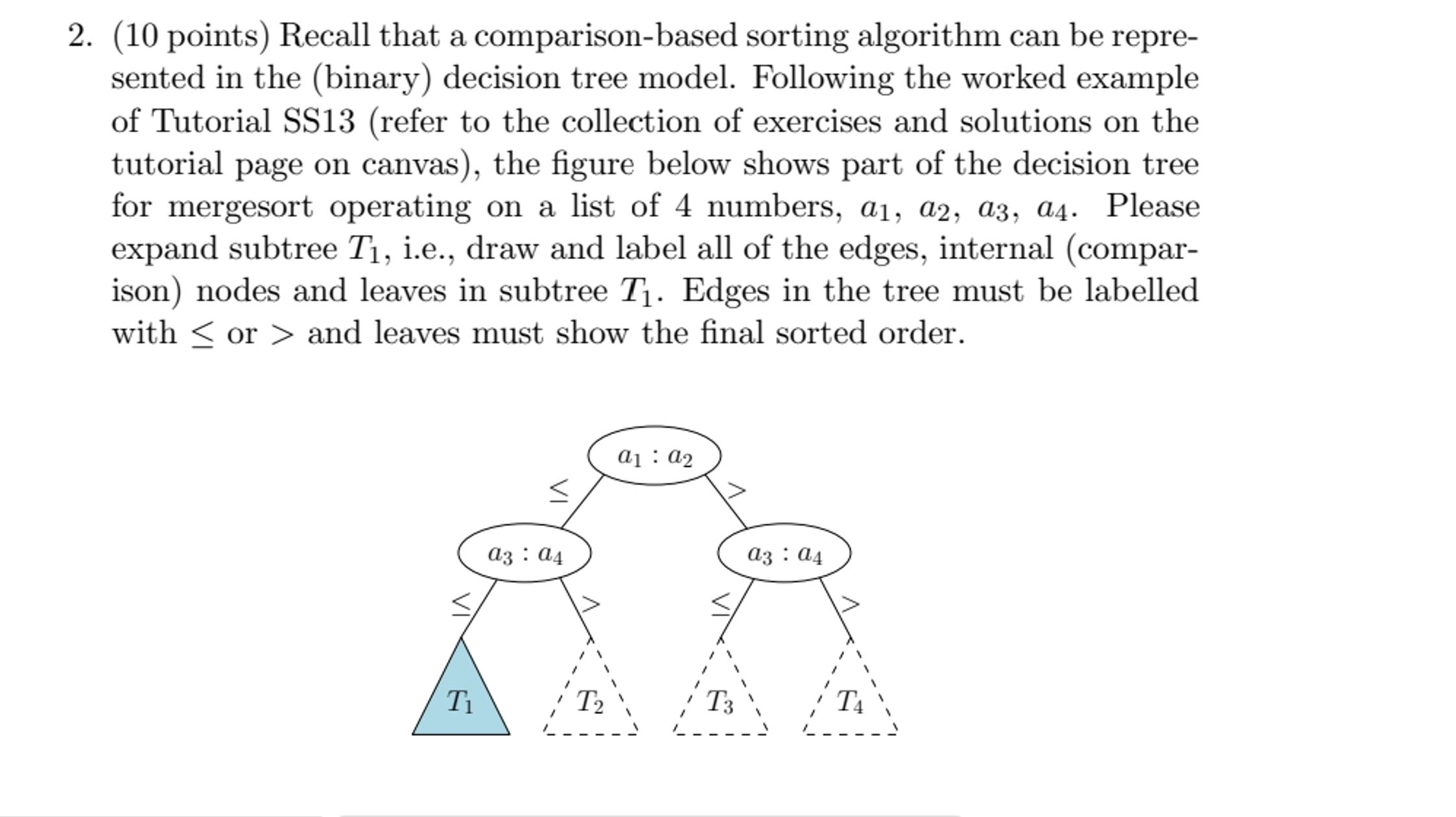Solved (10 ﻿points) ﻿Recall that a comparison-based sorting | Chegg.com