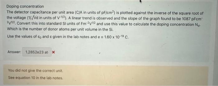 Doping concentration The detector capacitance per | Chegg.com