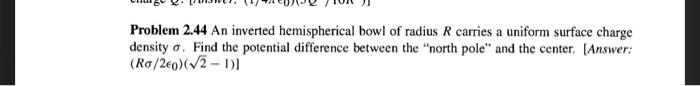 Solved Problem 2.44 An inverted hemispherical bowl of radius | Chegg.com