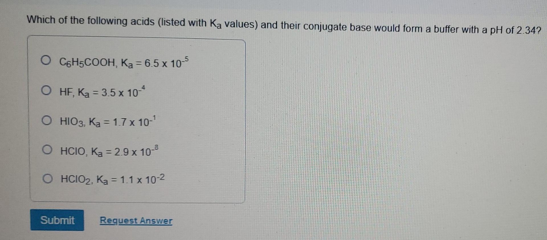 Solved Which of the following acids (listed with Ka values) | Chegg.com