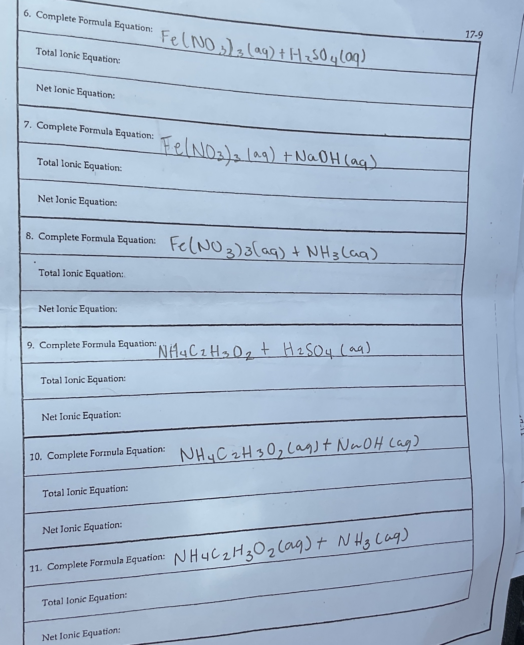 Complete Formula Equation:Total Ionic | Chegg.com