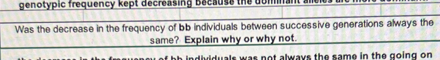 Solved Was the decrease in the frequency of bb individuals | Chegg.com