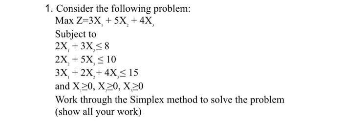 Solved 1. Consider the following problem: MaxZ=3X1+5X2+4X3 | Chegg.com