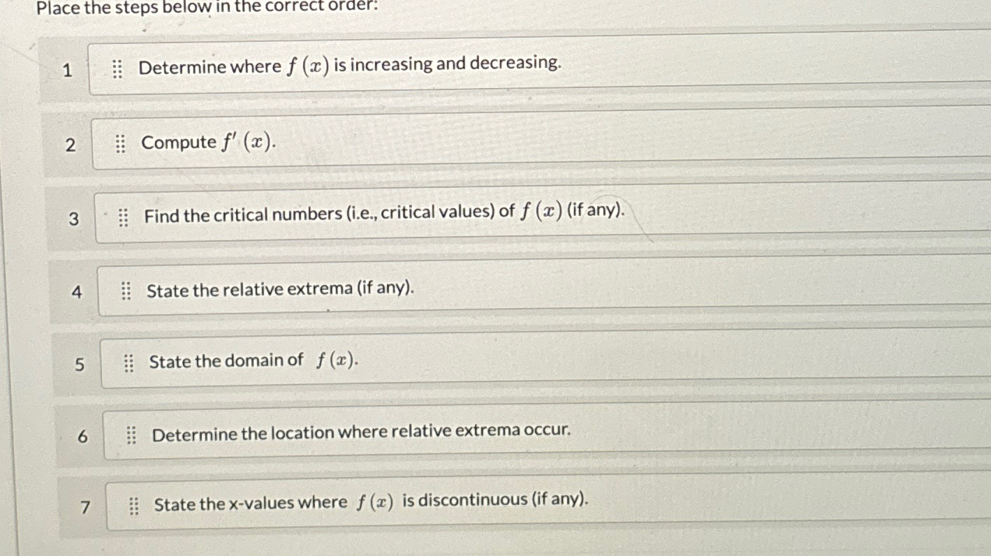 Solved Place the steps below in the correct order:1#: | Chegg.com