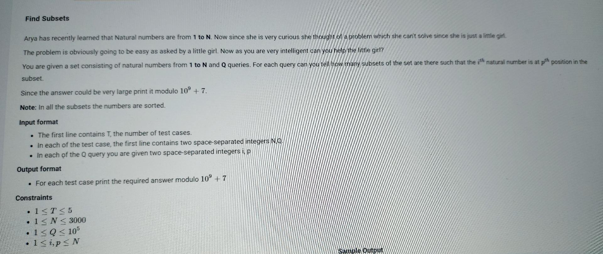 Solved Find SubsetsArya has recently learned that Natural | Chegg.com
