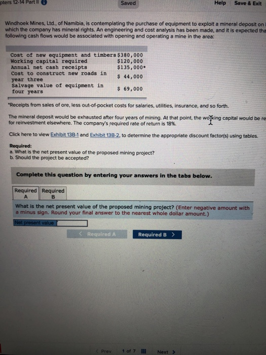 Solved pters 12-14 Part 1 Saved Help Save & Exit Windhoek | Chegg.com