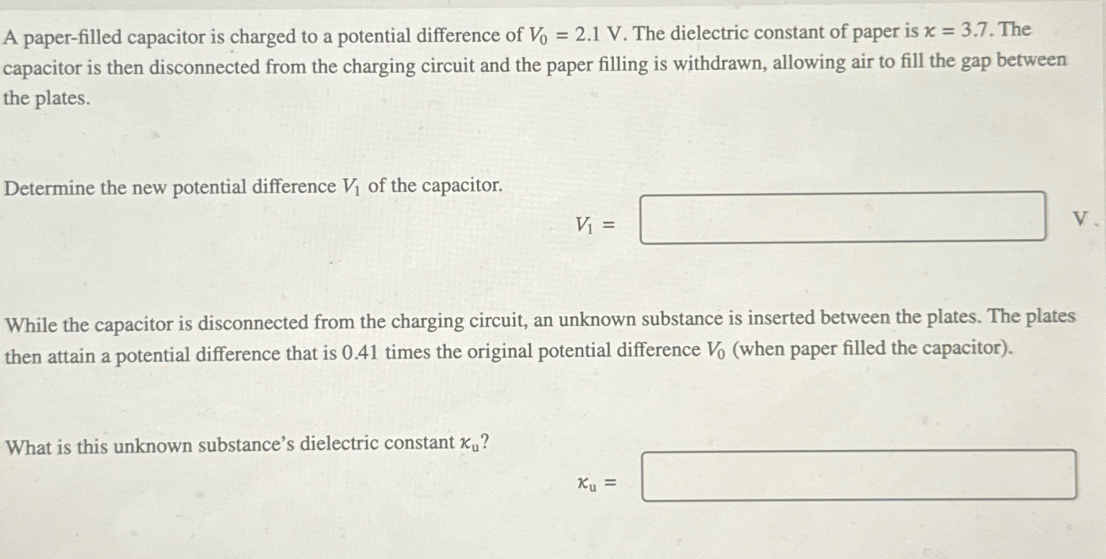 Solved A paper-filled capacitor is charged to a potential | Chegg.com