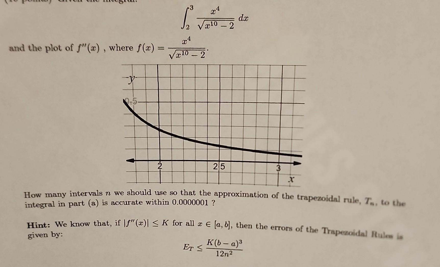 Solved ∫23x10−2x4dx the plot of f′′(x), where f(x)=x10−2x4 | Chegg.com