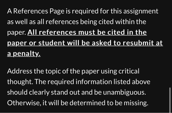 Solved A References Page is required for this assignment as | Chegg.com