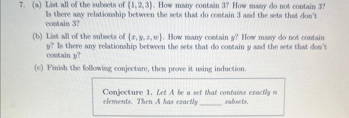 Solved 7. (a) List all of the subsets of {1,2,3}. How many | Chegg.com