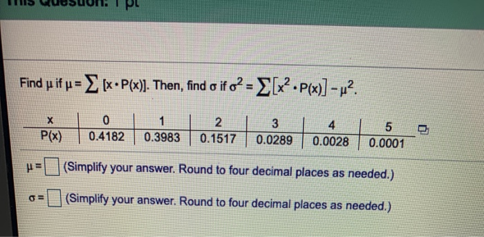 Solved * wuoso. Pu Find uit p = [x•P(x)]. Then, find o if o? | Chegg.com