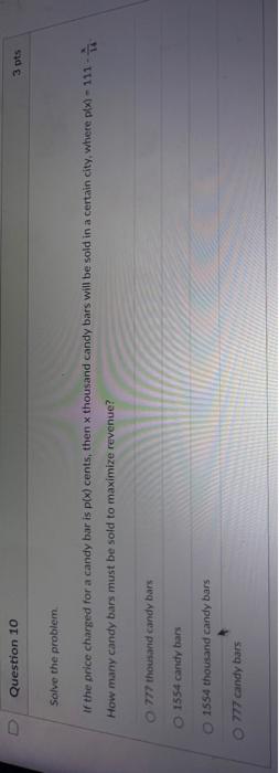 Solved Question 10 3pts Solve the problem. If the price | Chegg.com Solved Question 10 3pts Solve the problem. If the price | Chegg.com