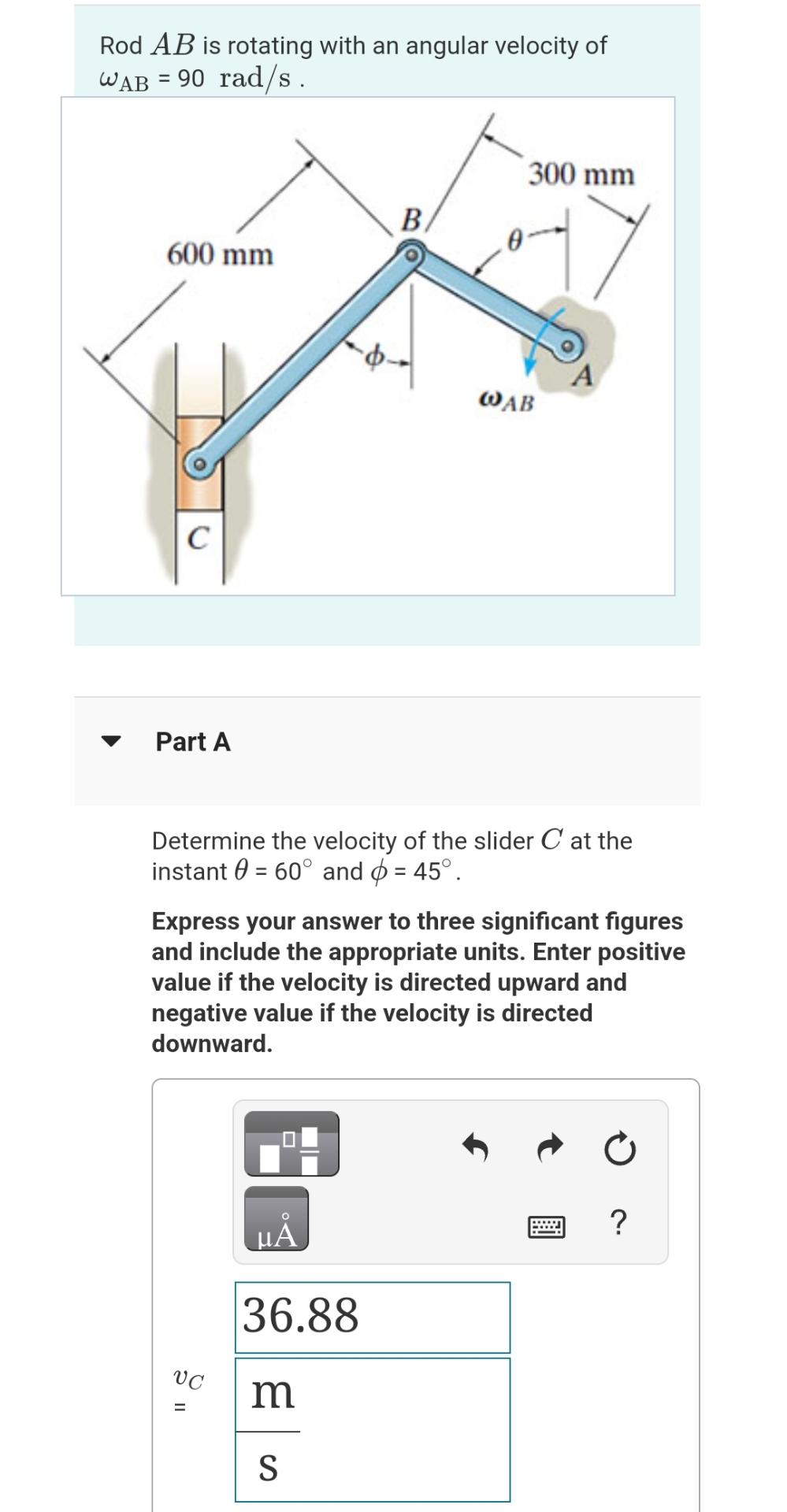 Solved Rod AB ﻿is rotating with an angular velocity of | Chegg.com