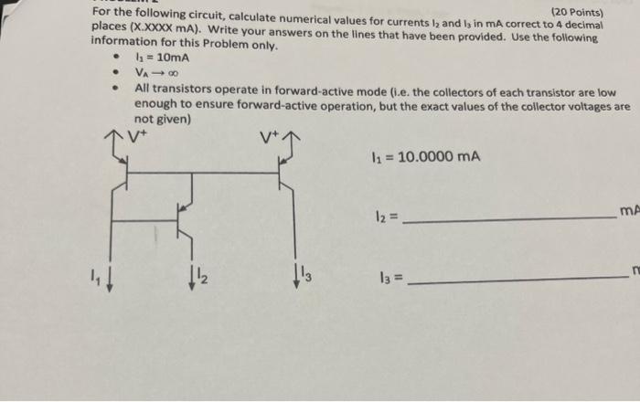 For the following circuit, calculate numerical values | Chegg.com
