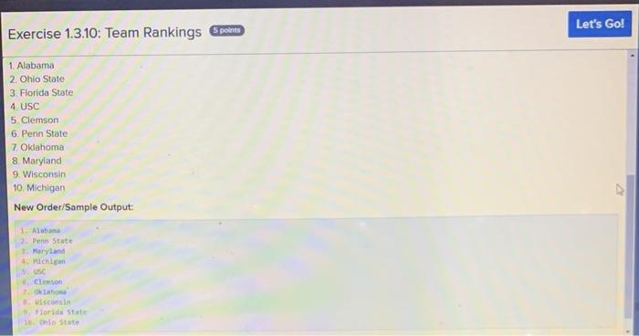 Solved Exercise 1310 Team Rankings Points Lets Go 