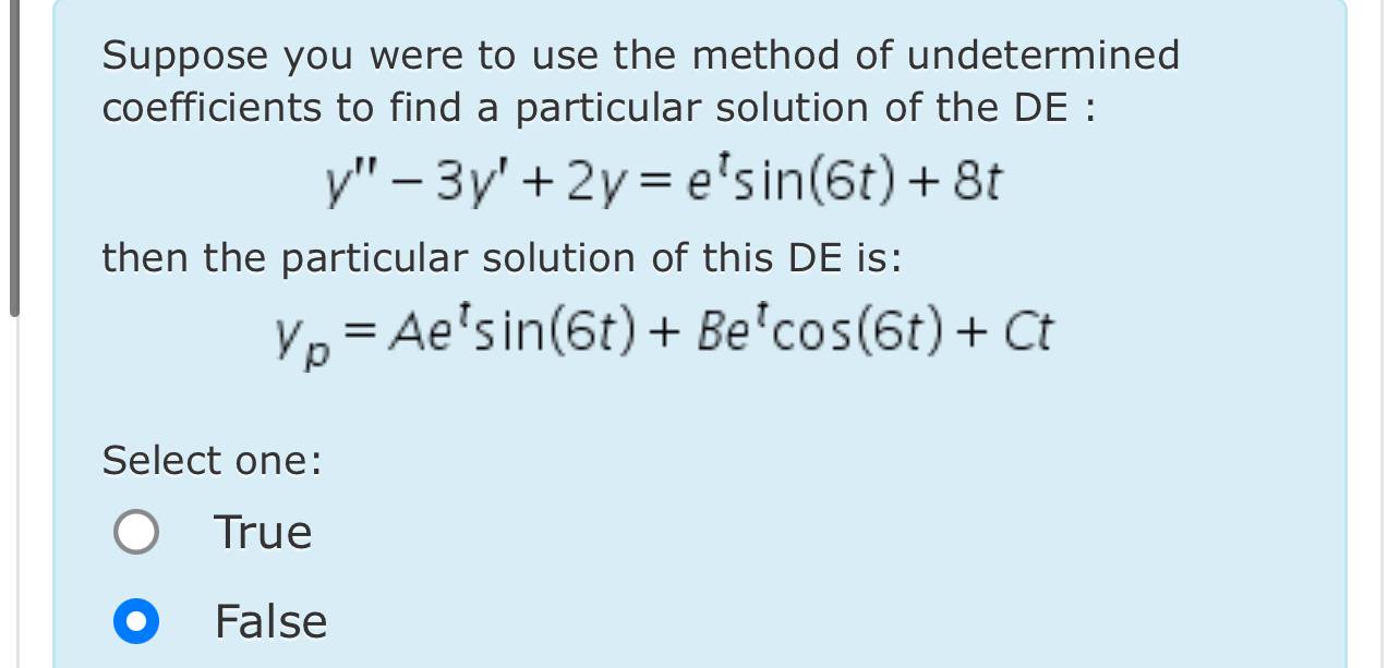 Solved Suppose you were to use the method of undetermined | Chegg.com