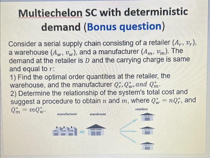 Solved Multiechelon SC with deterministic demand (Bonus | Chegg.com