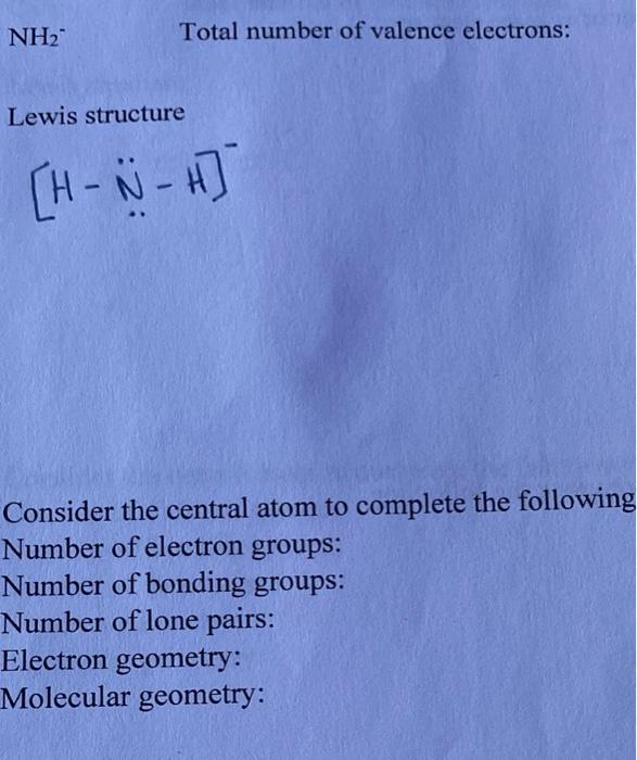 Solved NH2 Total number of valence electrons: Lewis | Chegg.com