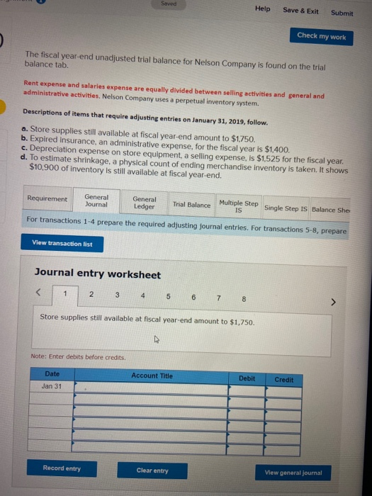 Solved Saved Help Save & Exit Submit Check my work The | Chegg.com