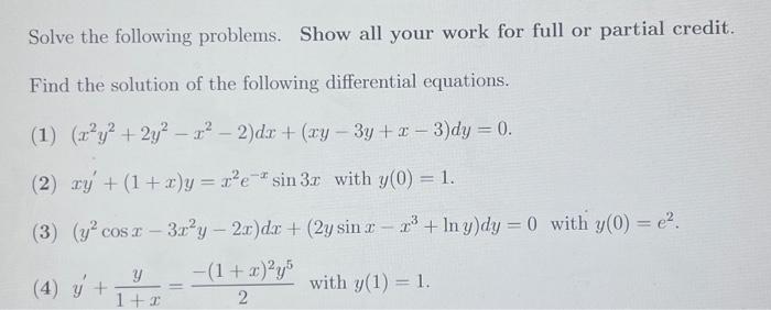Solved Solve The Following Problems Show All Your Work For