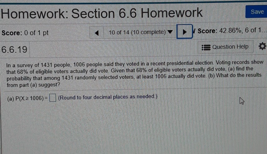 Solved Save Homework Section 6 6 Homework Score 0 Of 1 Pt