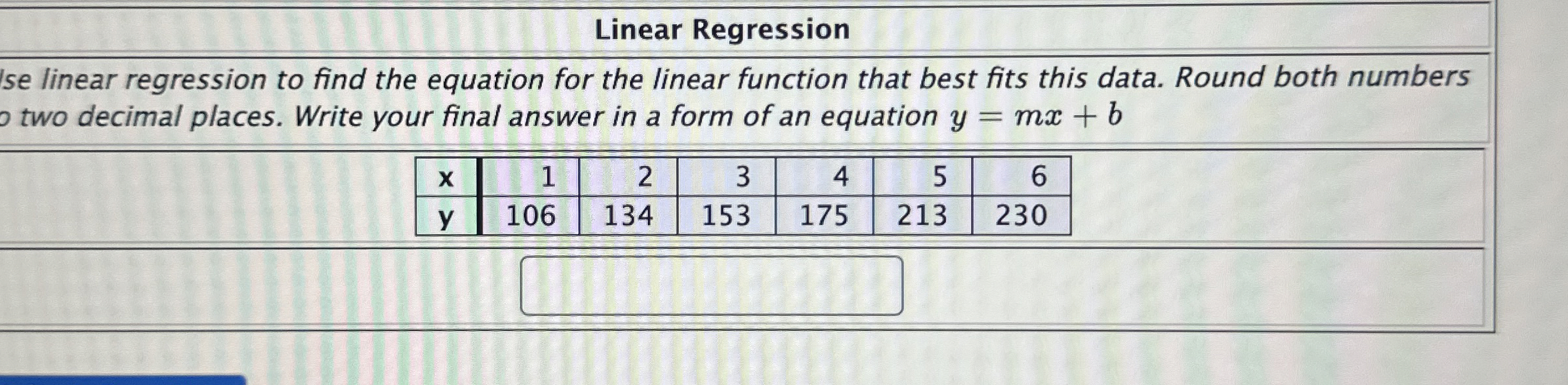 Solved Linear Regressionse linear regression to find the | Chegg.com