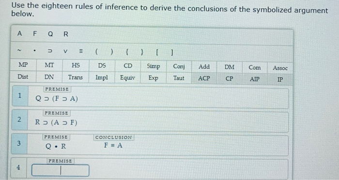 Solved Use the eighteen rules of inference to derive the | Chegg.com