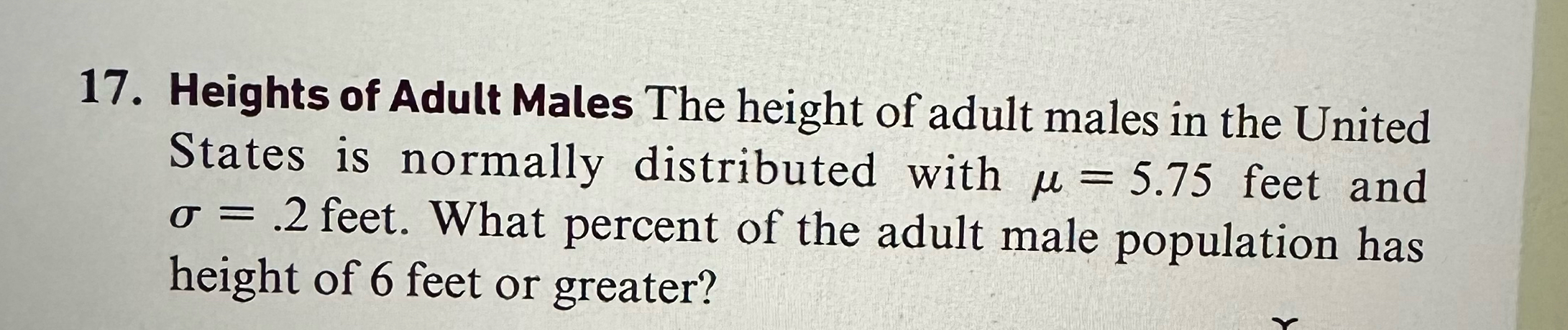 Solved Heights of Adult Males The height of adult males in | Chegg.com