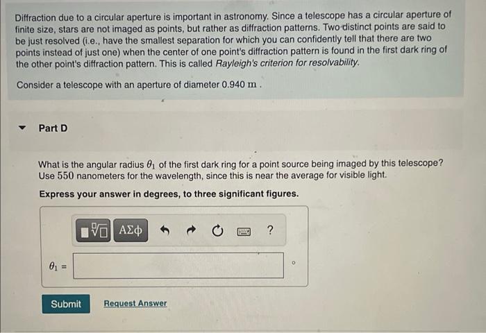 Solved Figure 1 of 1 Airy disk z e D Consider light from a | Chegg.com